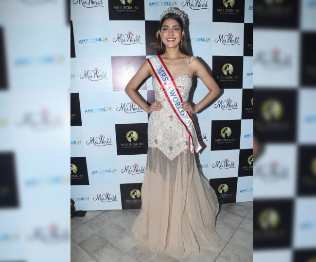 Mrs World 2022 Sargam Kaushal Looks Stunning In Sheer Beige Gown See Pics